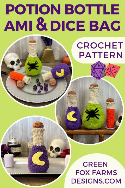 Free Potion Bottle Dice Bag Amigurumi Pattern • Green Fox Farms Designs