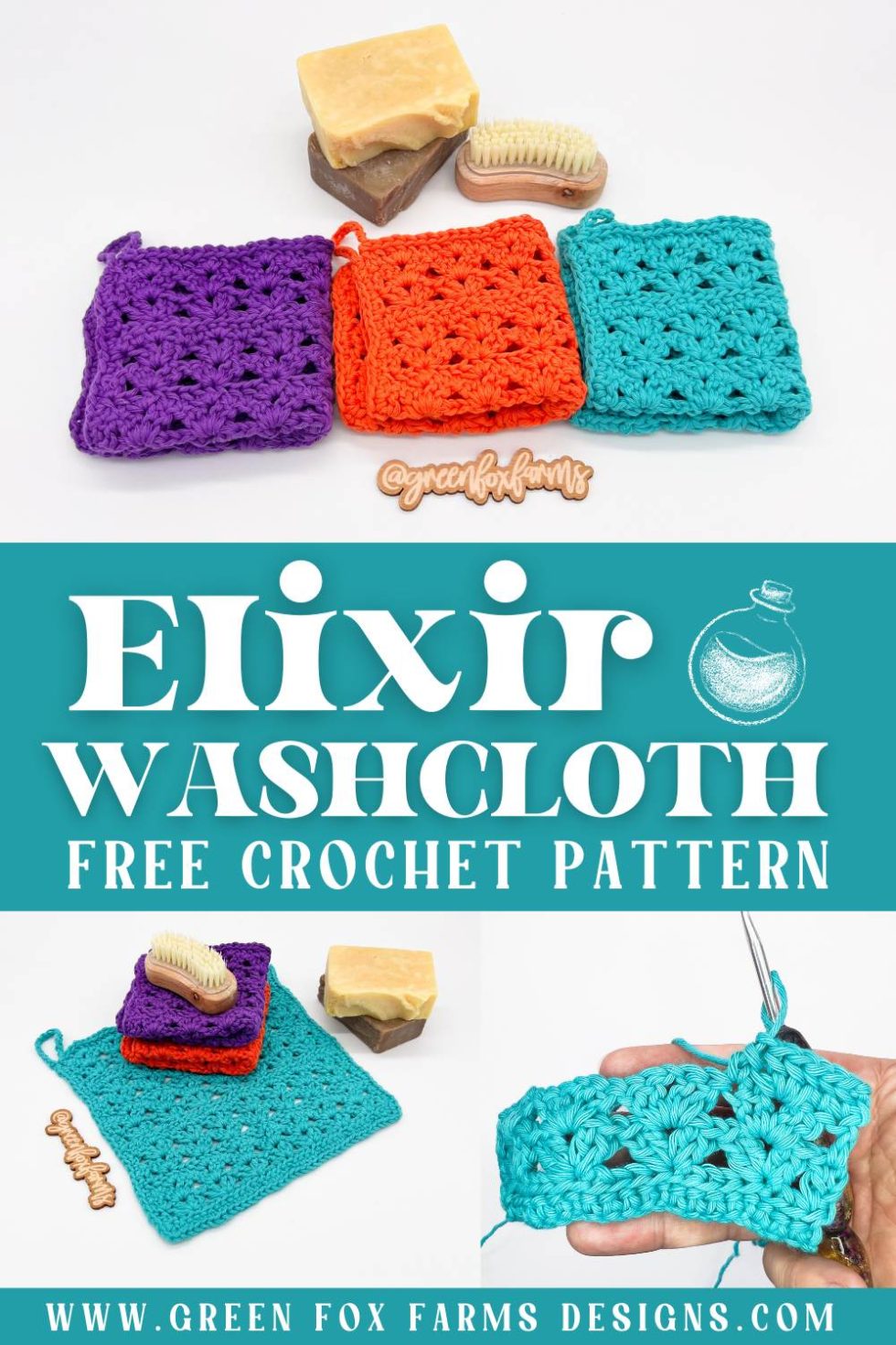 ELIXIR Soft Crochet Washcloth Pattern - FREE! • Green Fox Farms Designs