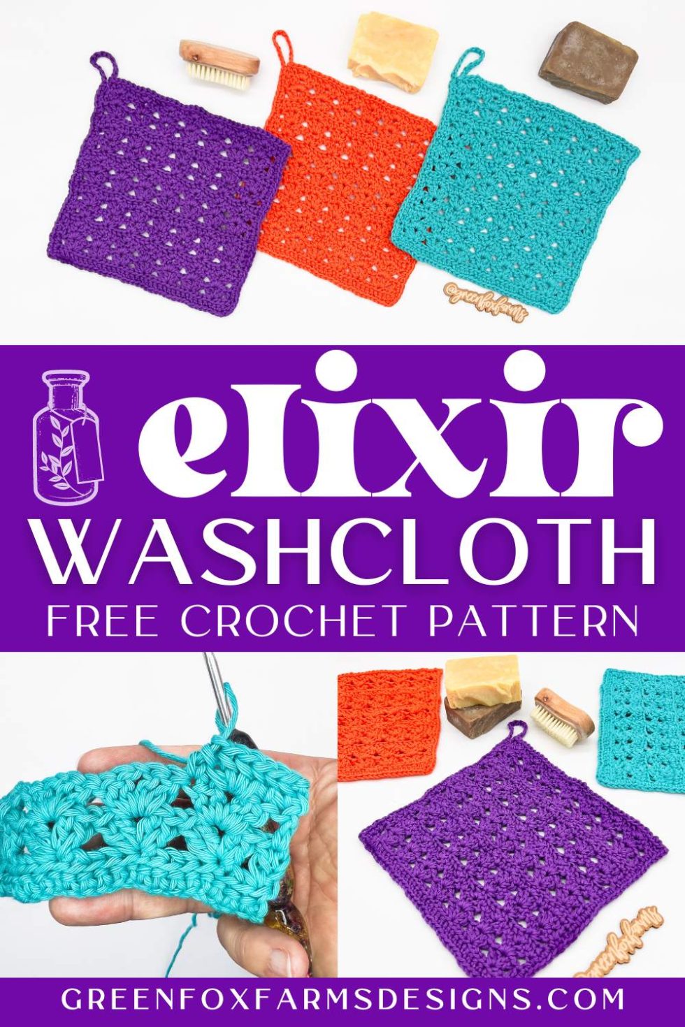 ELIXIR Soft Crochet Washcloth Pattern - FREE! • Green Fox Farms Designs