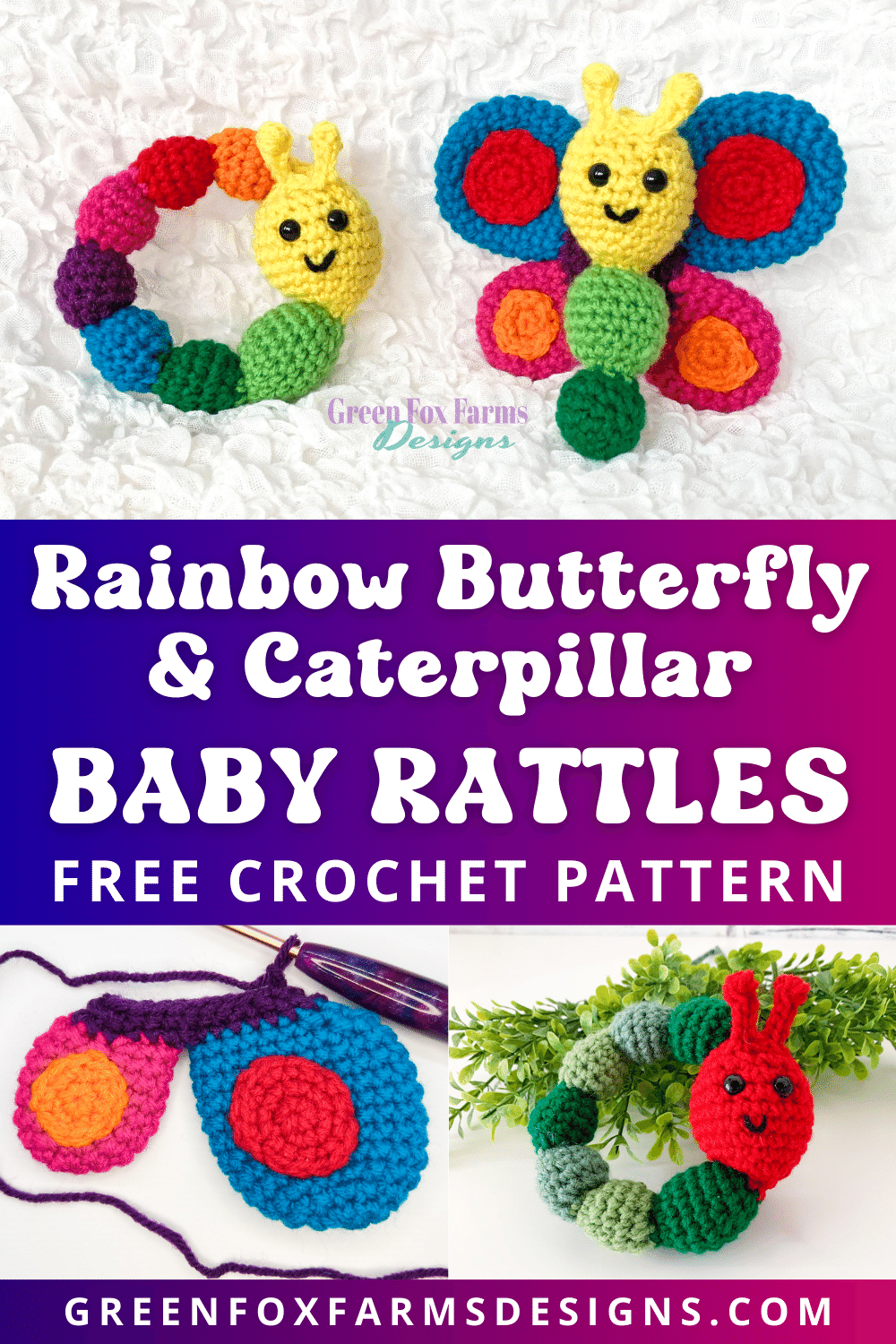 Rainbow Caterpillar + Butterfly To Crochet: Free Baby Rattle Crochet ...