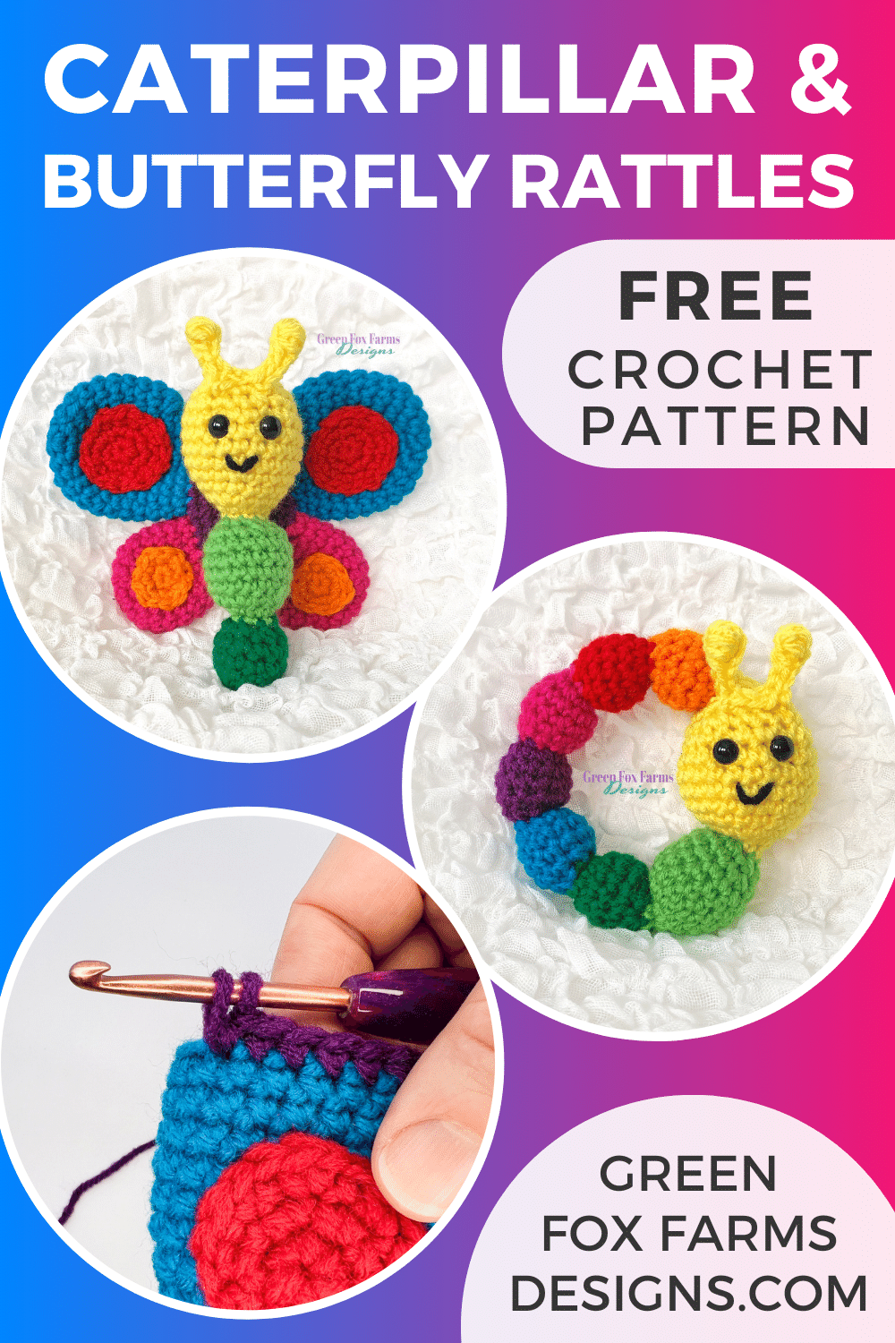 Rainbow Caterpillar + Butterfly To Crochet: Free Baby Rattle Crochet ...