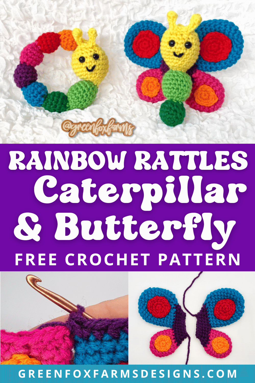 Rainbow Caterpillar + Butterfly To Crochet: Free Baby Rattle Crochet ...