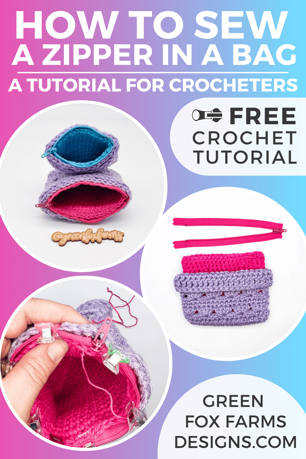 How To Hand Sew A Zipper In A Bag For Crocheters • Green Fox Farms Designs