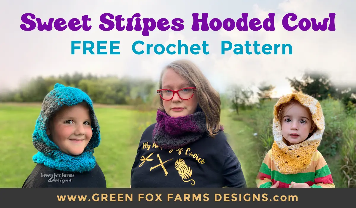 Sweet Stripes Crochet Hooded Cowl: Free Pattern • Green Fox Farms Designs